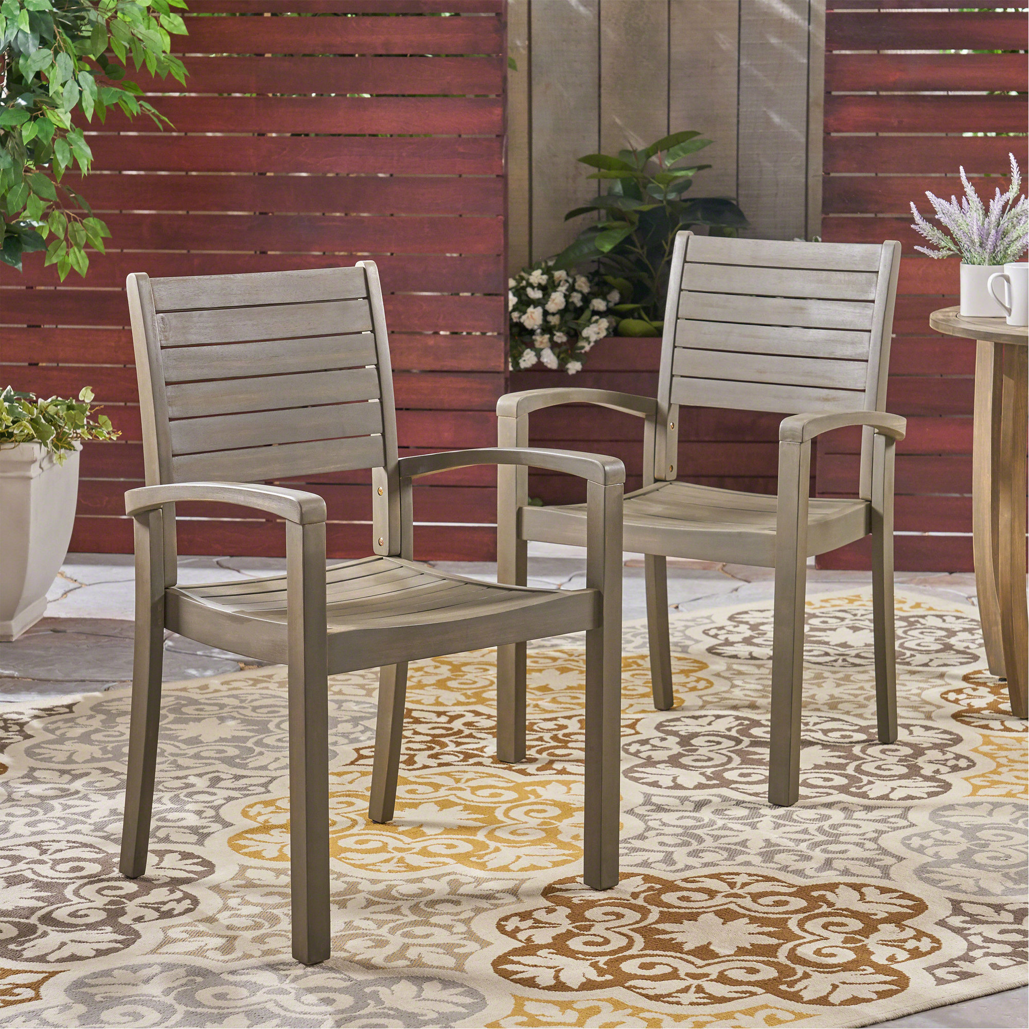 Mr Hua Acacia Wood Outdoor Dining Chairs [Set Of 2] | Wayfair